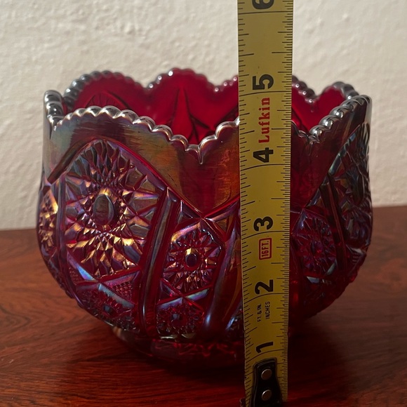 Vintage | Accents | Vintage Indiana Glass 6 Rose Red Carnival Glass ...